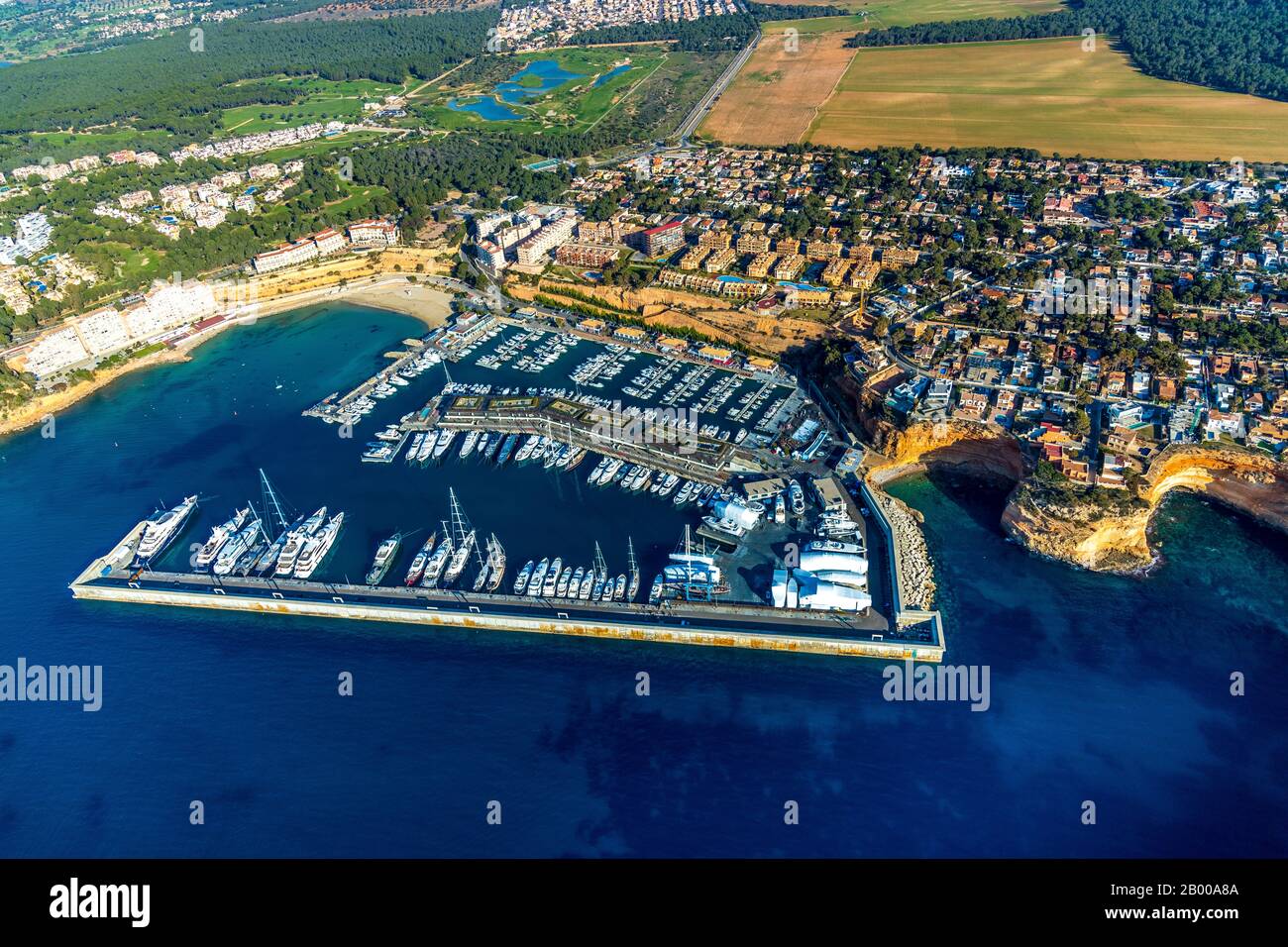 Aerial view, Port Adriano, Port, El Toro, Europe, Balearic Islands ...