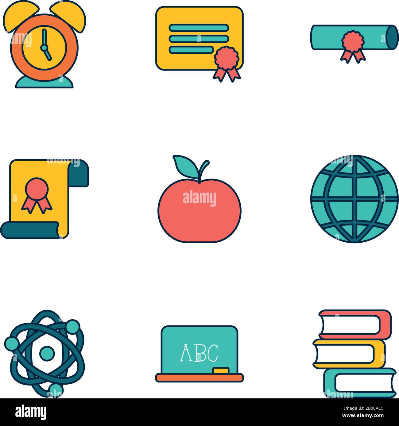 School line fill style icon set design, Eduaction class lesson ...