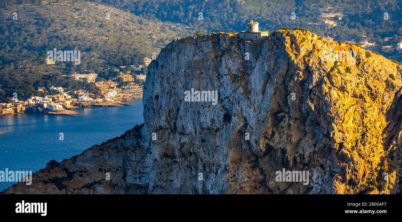 Aerial photo, Sa Dragonera, Dragon island, former lighthouse Far de Na ...