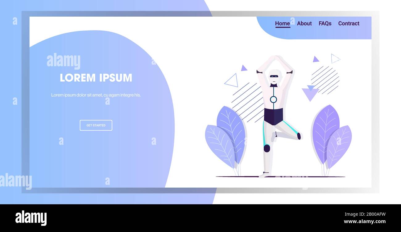 robot doing yoga exercises robotic character standing tree pose asana ...