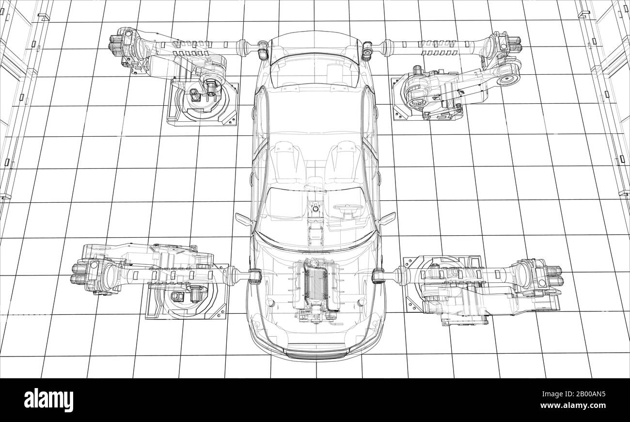 Assembly of motor vehicle. Robotic equipment makes Assembly of car ...