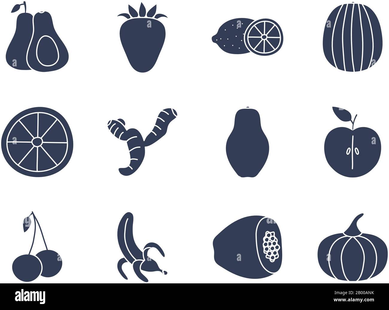 Fruits and vegetables silhouette style icon set design, healthy organic ...