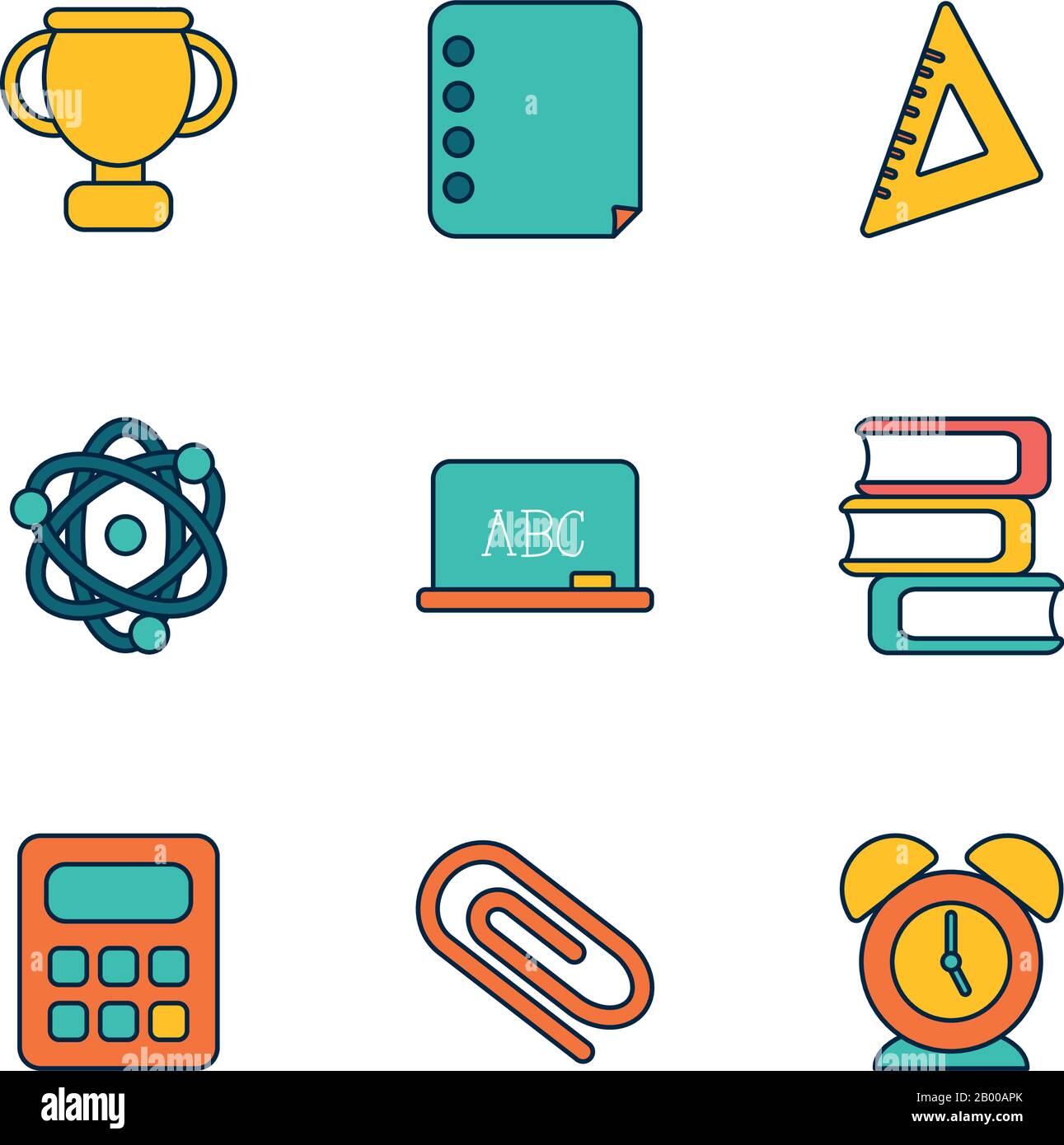School line fill style icon set design, Eduaction class lesson ...