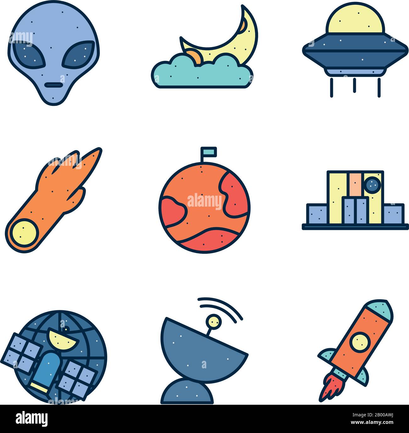 line fill style icon set of Space futuristic cosmos outside universe ...