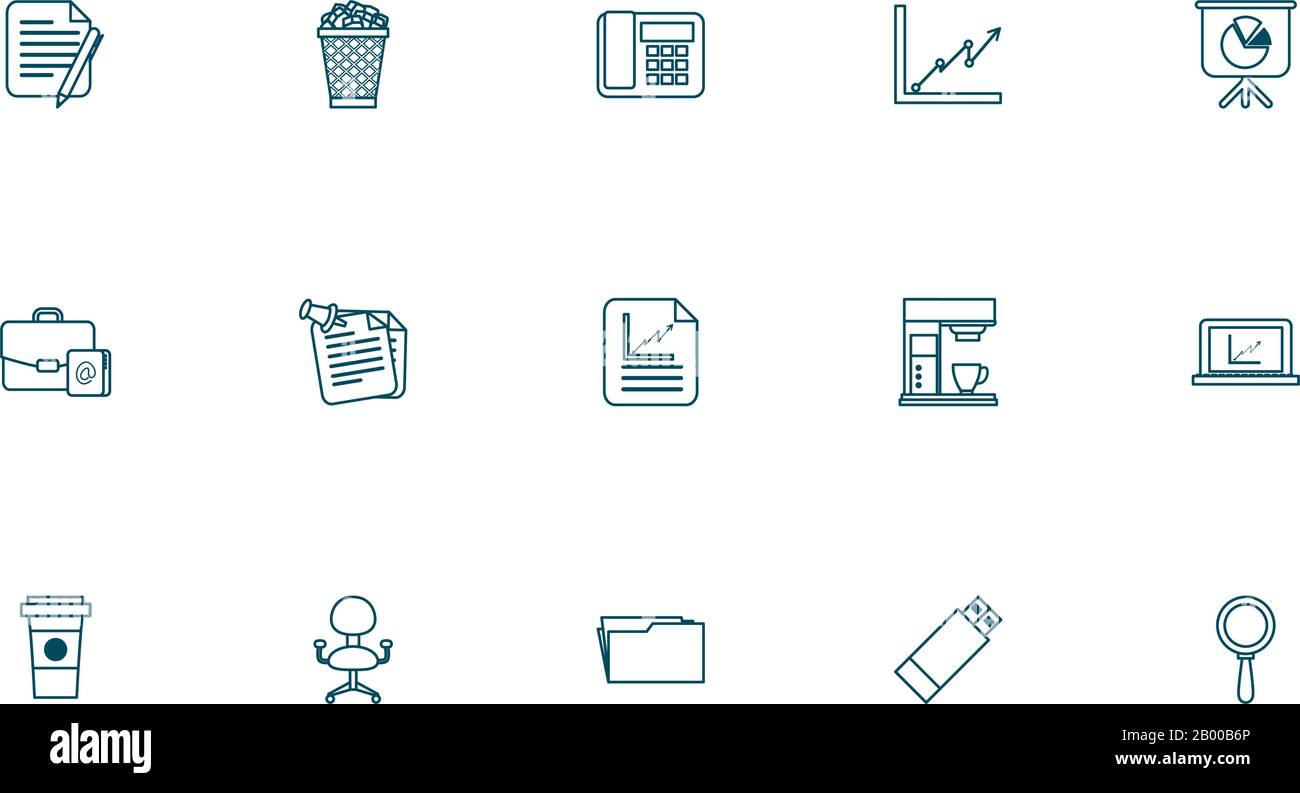 Line style icon set design, Office business objects workforce corporate ...