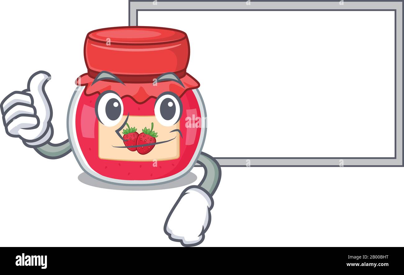 Thumbs up of strawberry jam cartoon design having a board Stock Vector ...