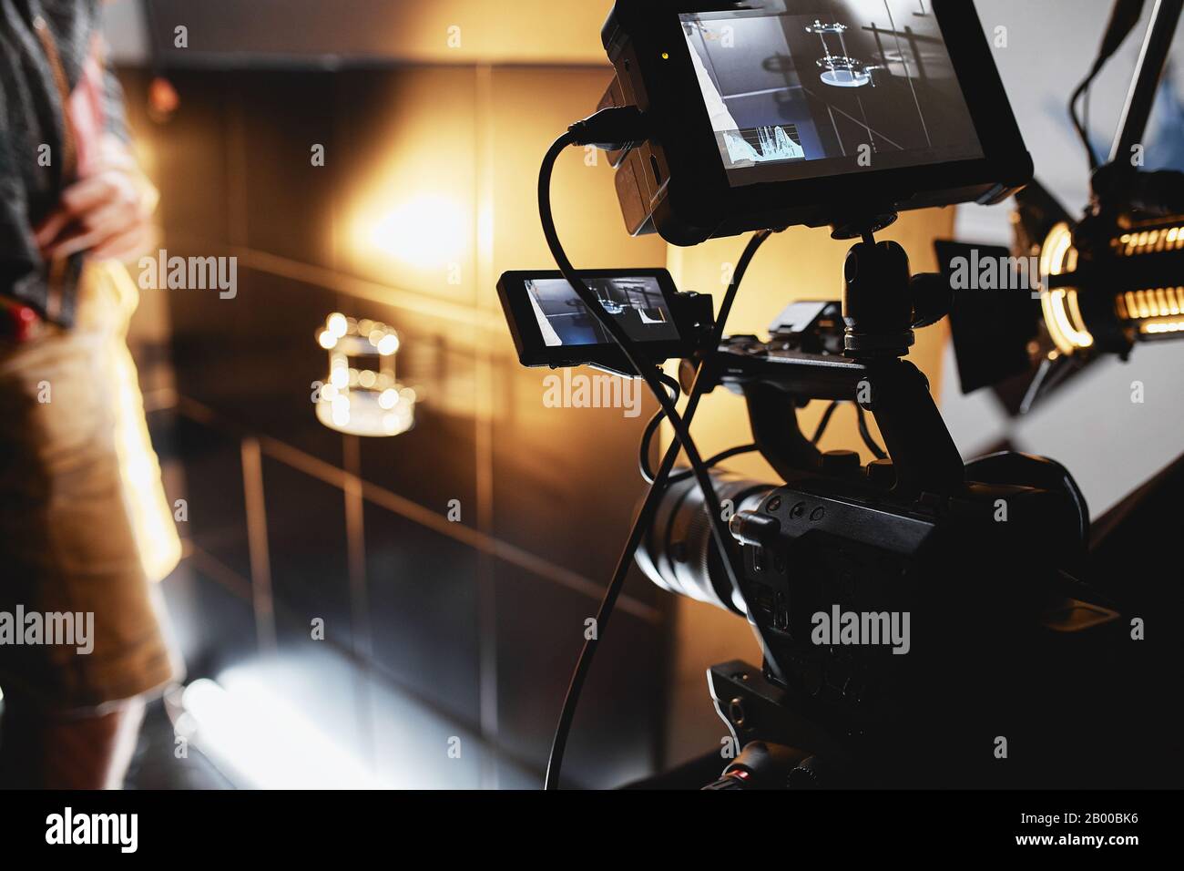 Video production backstage. Behind the scenes of creating video content ...