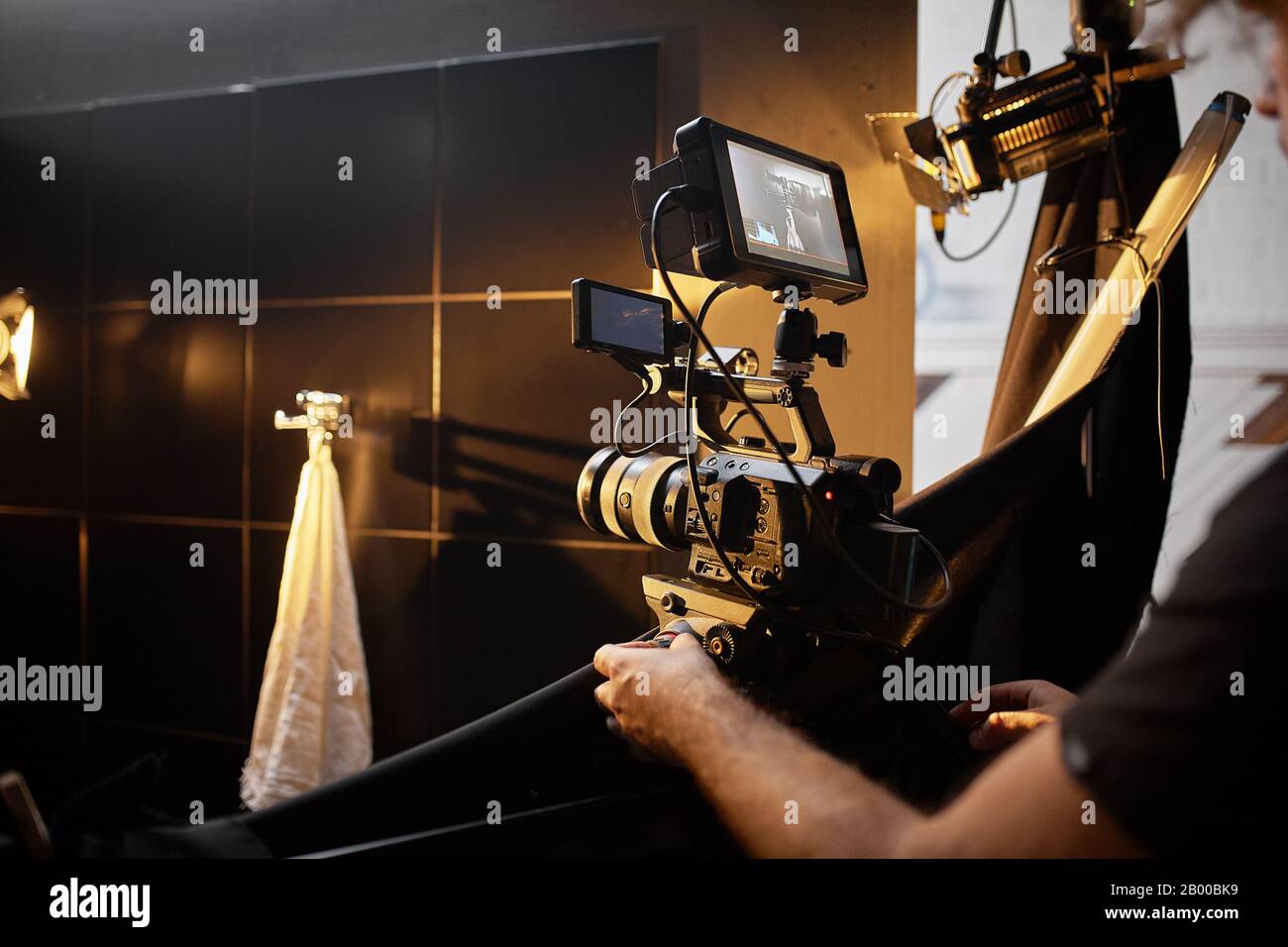 Video production backstage. Behind the scenes of creating video content ...