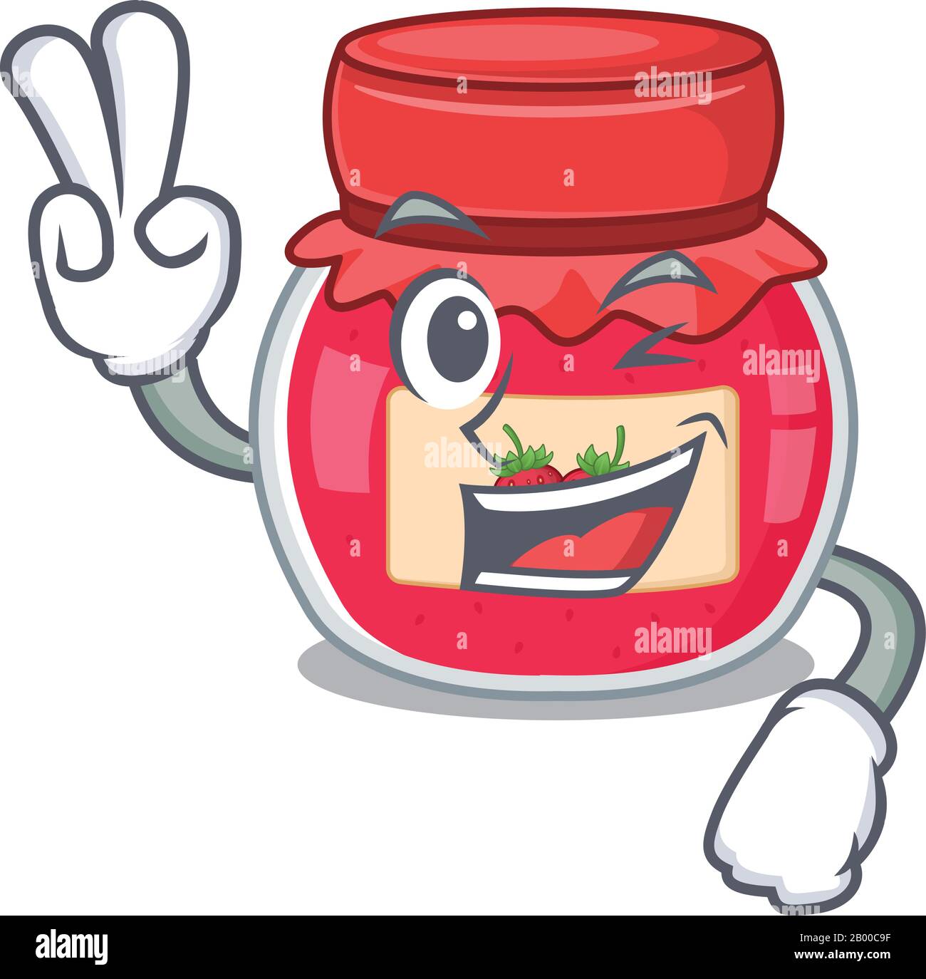 mascot of funny strawberry jam cartoon Character with two fingers Stock ...