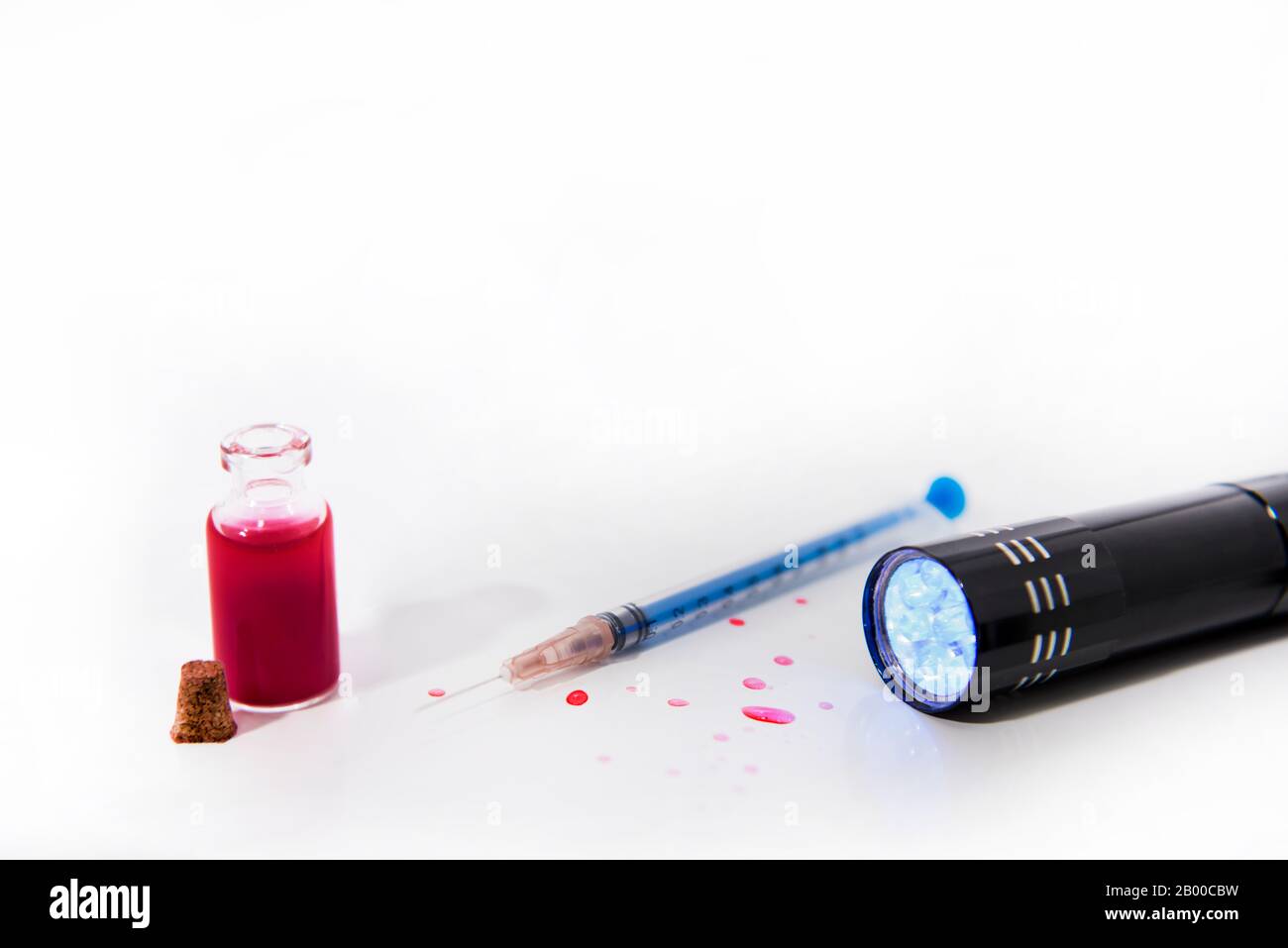 Medicine documents under ultraviolet light. Abstract photo of illness ...