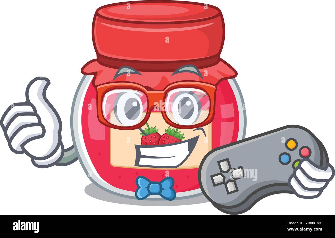 Smiley gamer strawberry jam cartoon mascot style Stock Vector Image ...