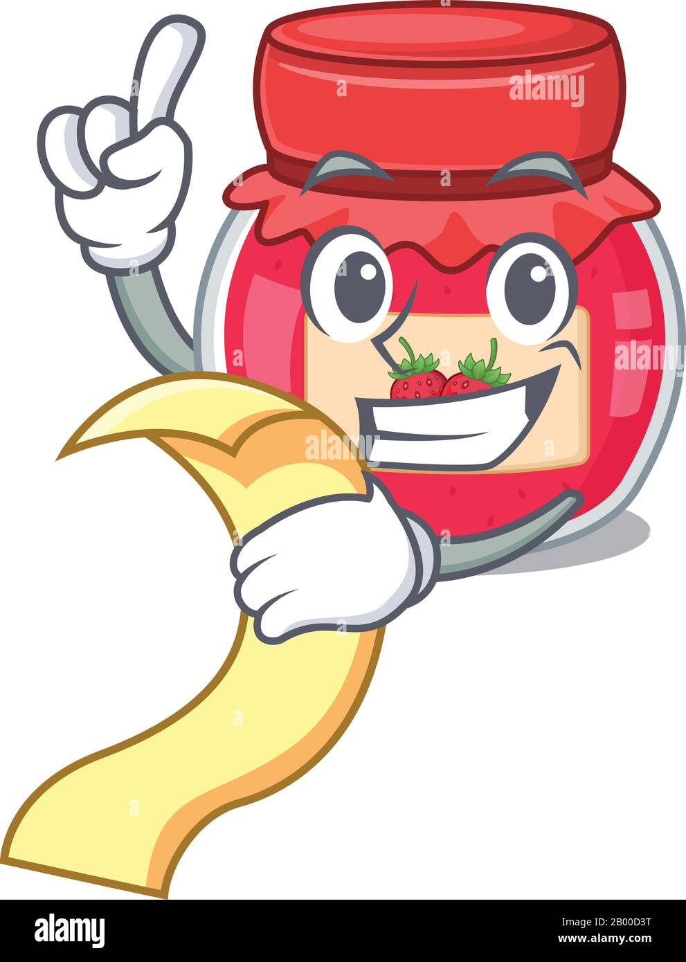 A funny cartoon character of strawberry jam holding a menu Stock Vector ...