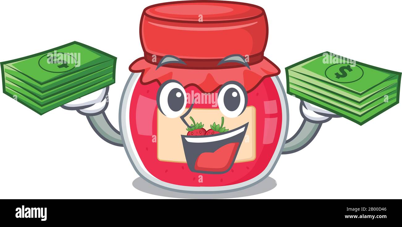cool rich strawberry jam character having money on hands Stock Vector ...