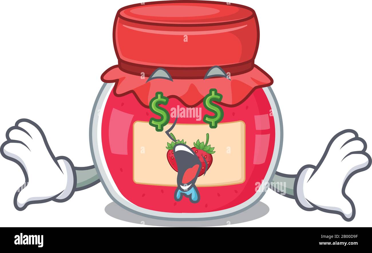 Happy rich strawberry jam cartoon character with Money eye Stock Vector ...
