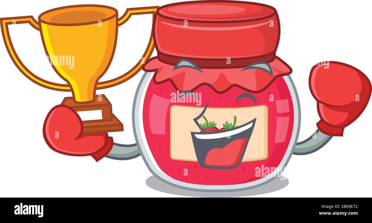 fantastic Boxing winner of strawberry jam in mascot cartoon design ...