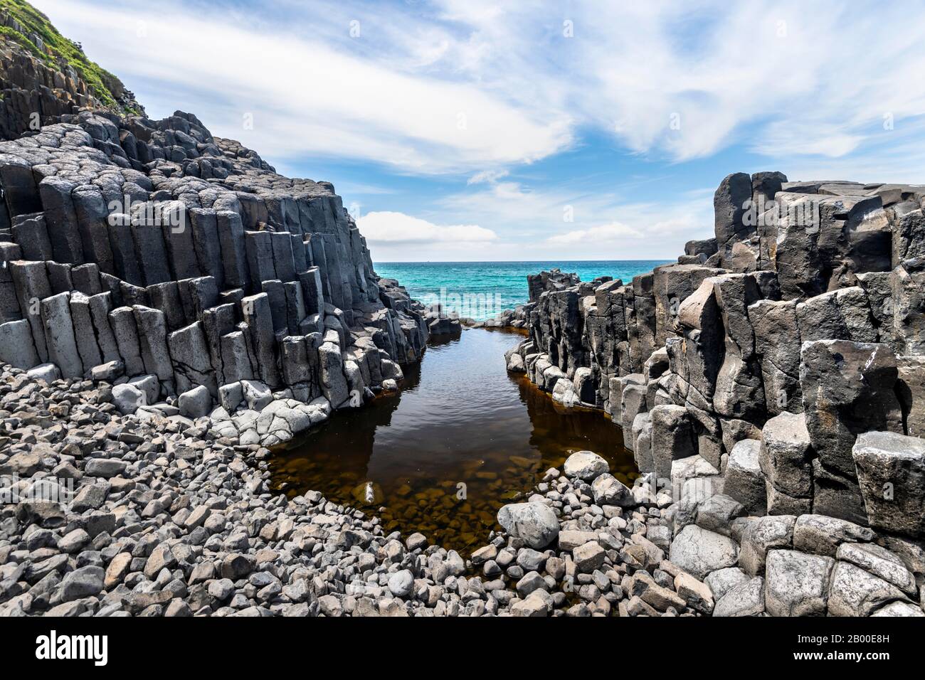 Coastal basalt cliffs, basalt columns, Blackhead, Dunedin, Otago, South ...