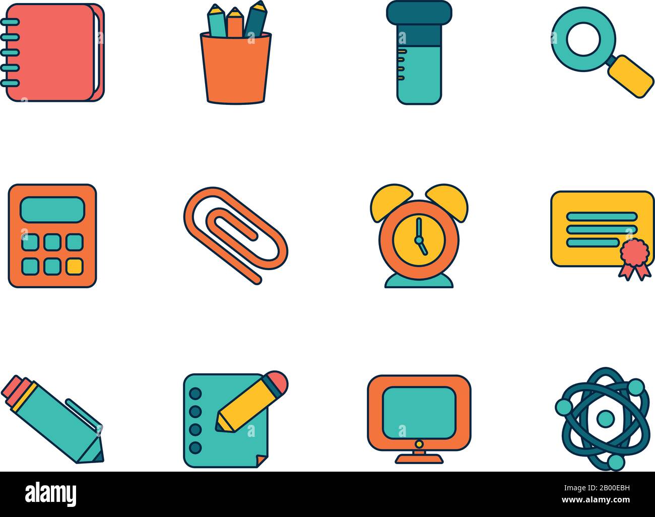 School line fill style icon set design, Eduaction class lesson ...