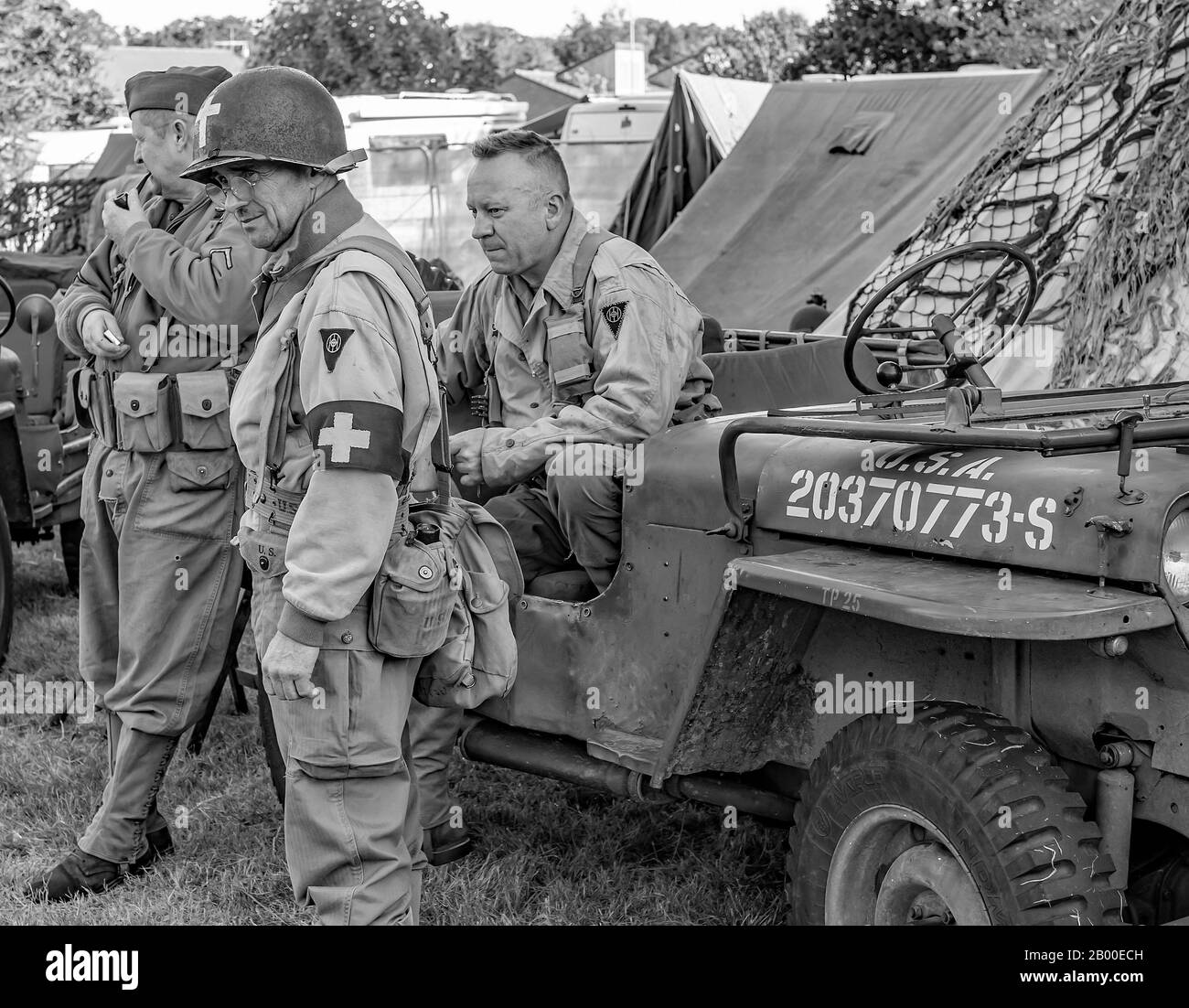 22 Men dressed up as 1940's US soldiers for a re-enactment during the ...