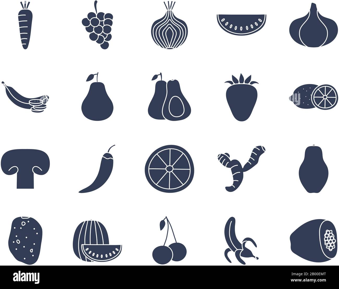Fruits and vegetables silhouette style icon set design, healthy organic ...