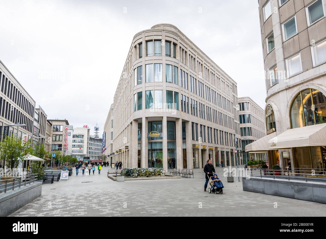 Street view with modern buildings in the downtown of Hannover, Germany ...