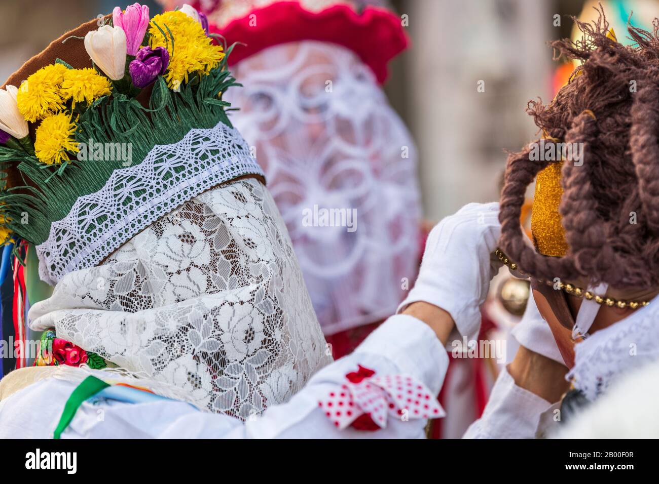 Ancient carnival of Sauris. Traditional wooden masks. Italy Stock Photo ...