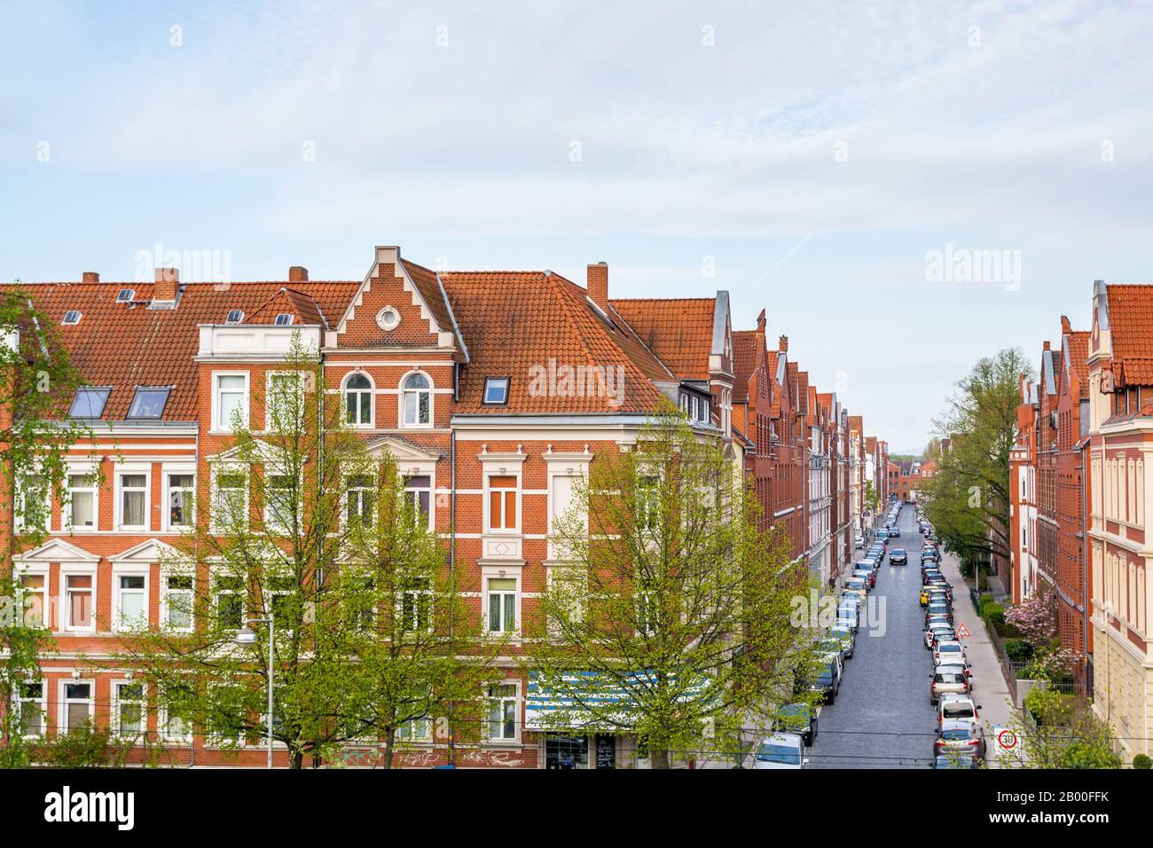 Street view with modern buildings in the downtown of Hannover, Germany ...
