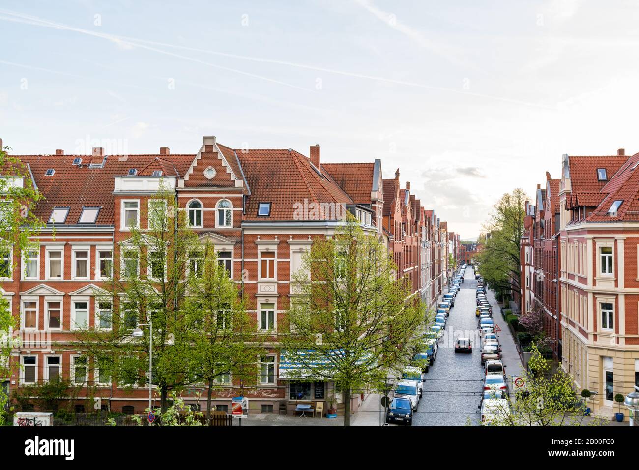 Street view with modern buildings in the downtown of Hannover, Germany ...