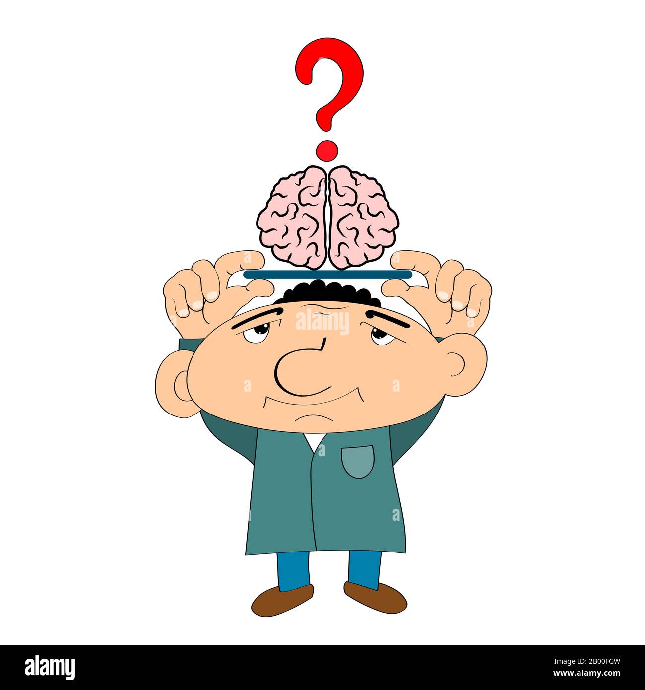Stock Illustration Cartoon Man with Brain on Tray on a White Background ...