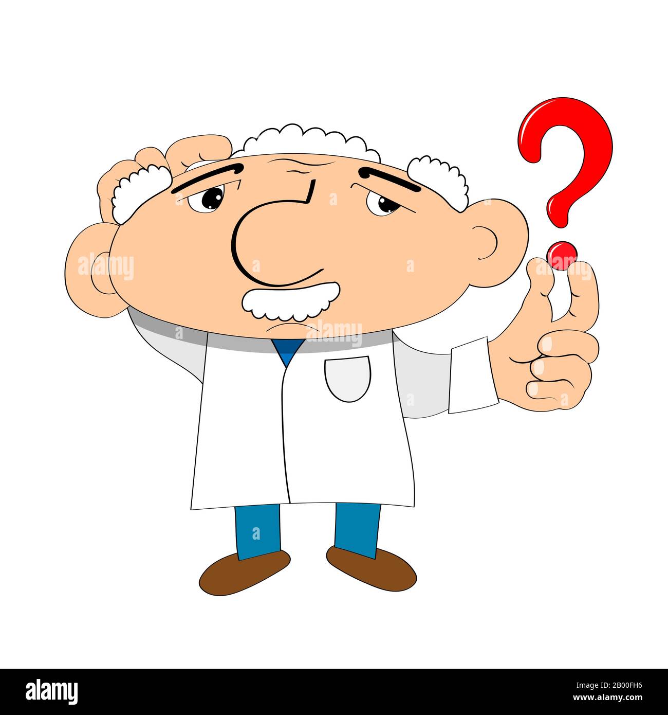 Stock Illustration Cartoon Scientist with Question Mark on a White ...