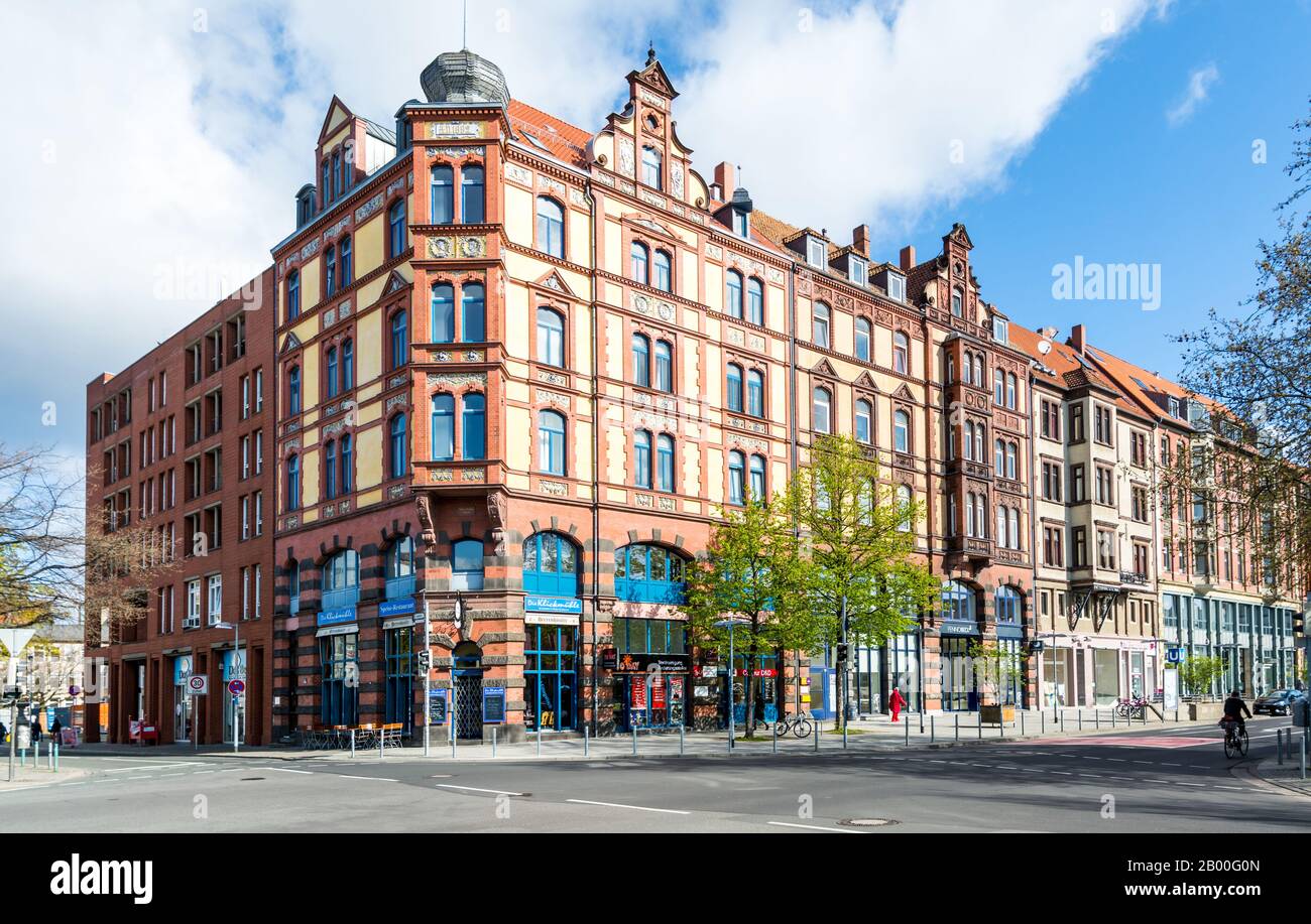 Street view with modern buildings in the downtown of Hannover, Germany ...