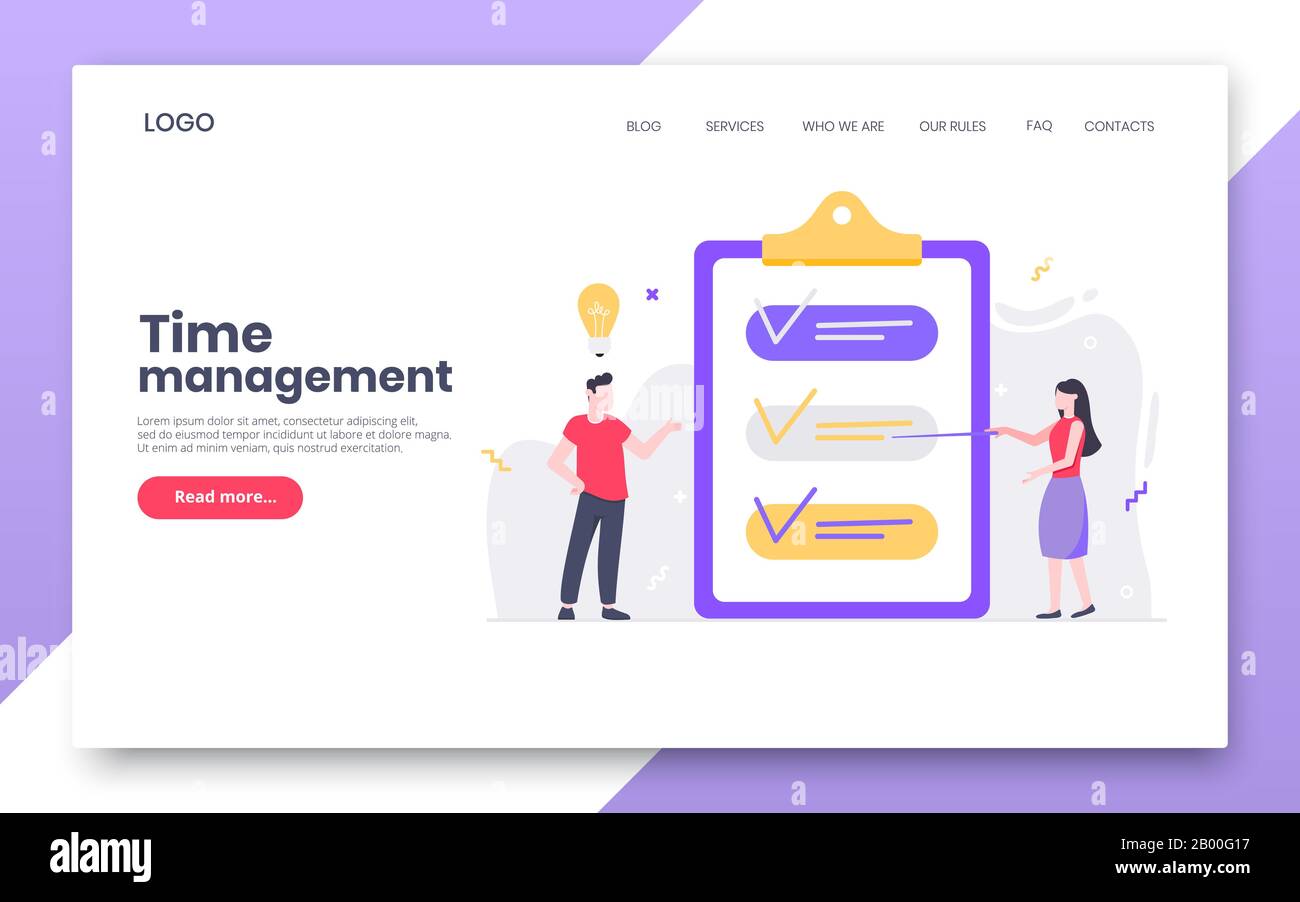 Business time management internet landing page concept template with ...
