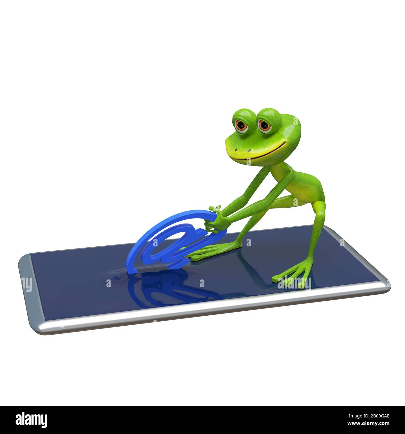 3D Illustration Frog Pulls Email Sign From Smartphone on a White ...
