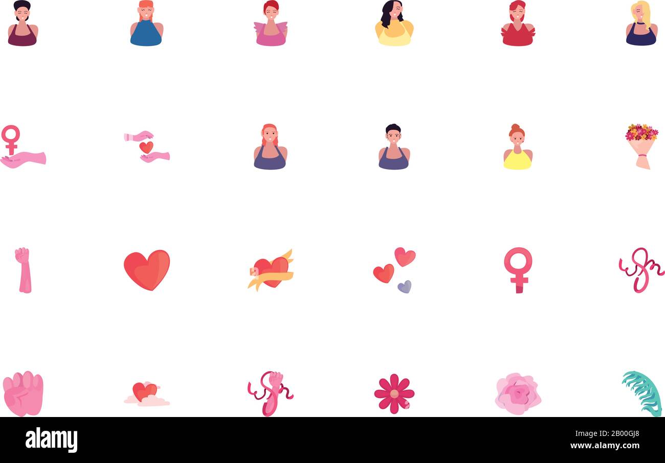 Fill style icon set design of Womens day empowerment female power ...