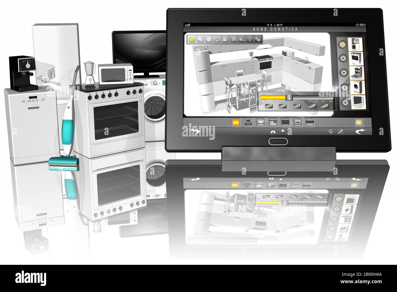 3D illustration. Home appliance application interface, home appliances ...