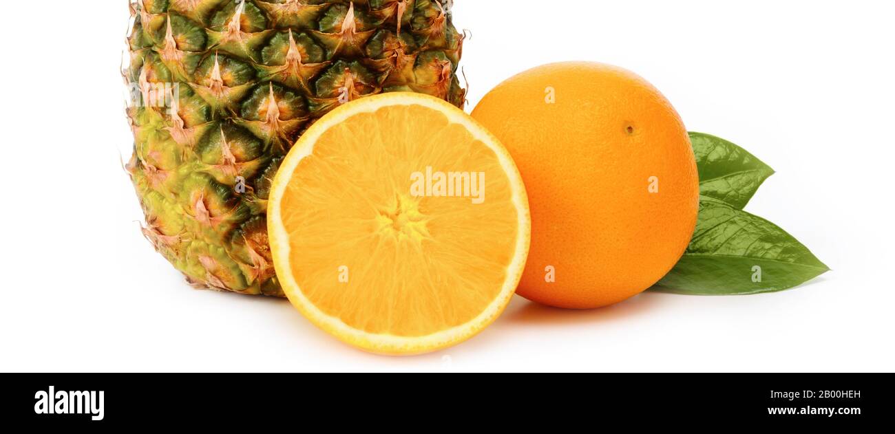 Pineapple and orange isolated on white background Stock Photo - Alamy