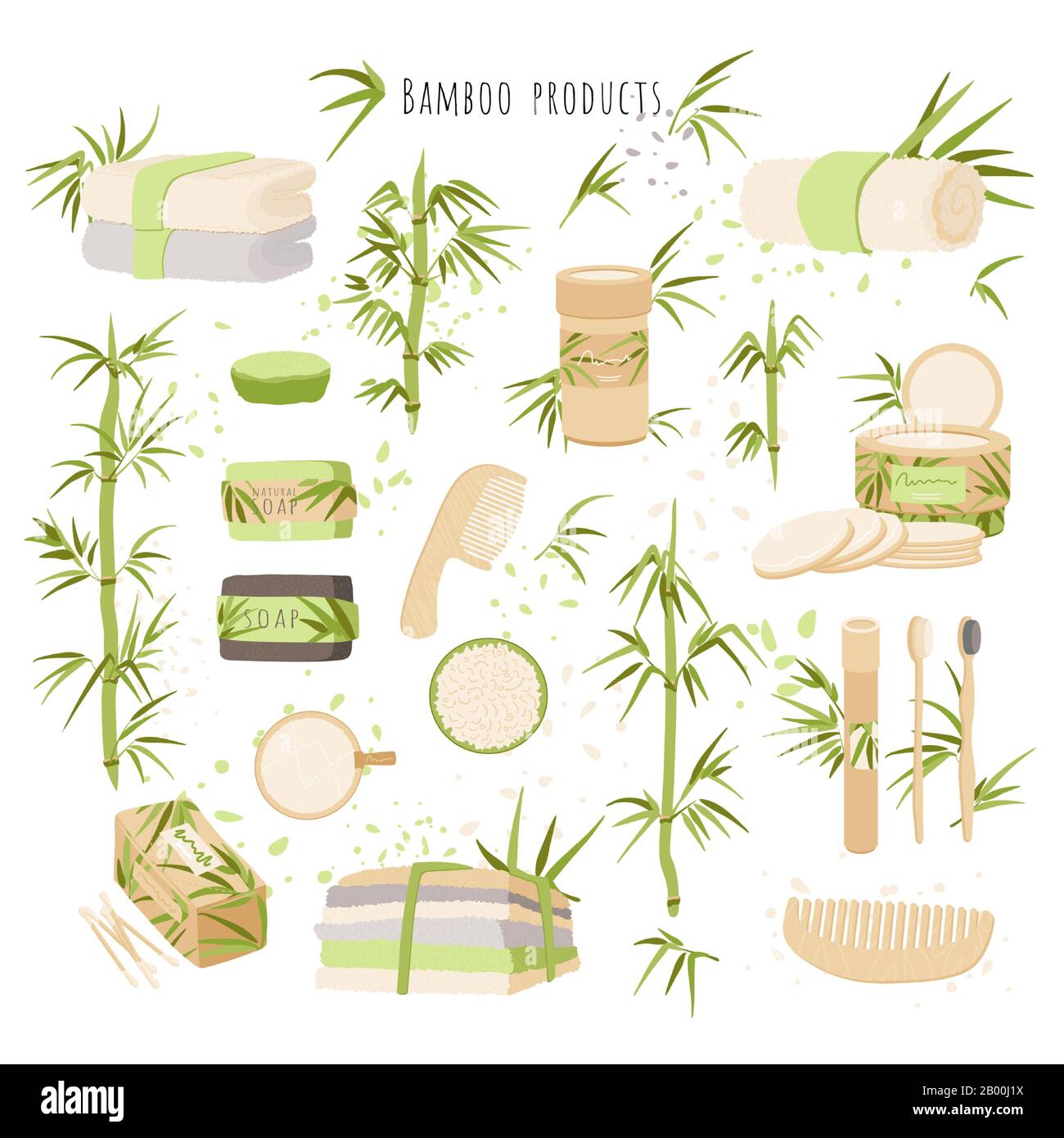 Zero Waste and Ecological vector illustration of Bamboo products and ...