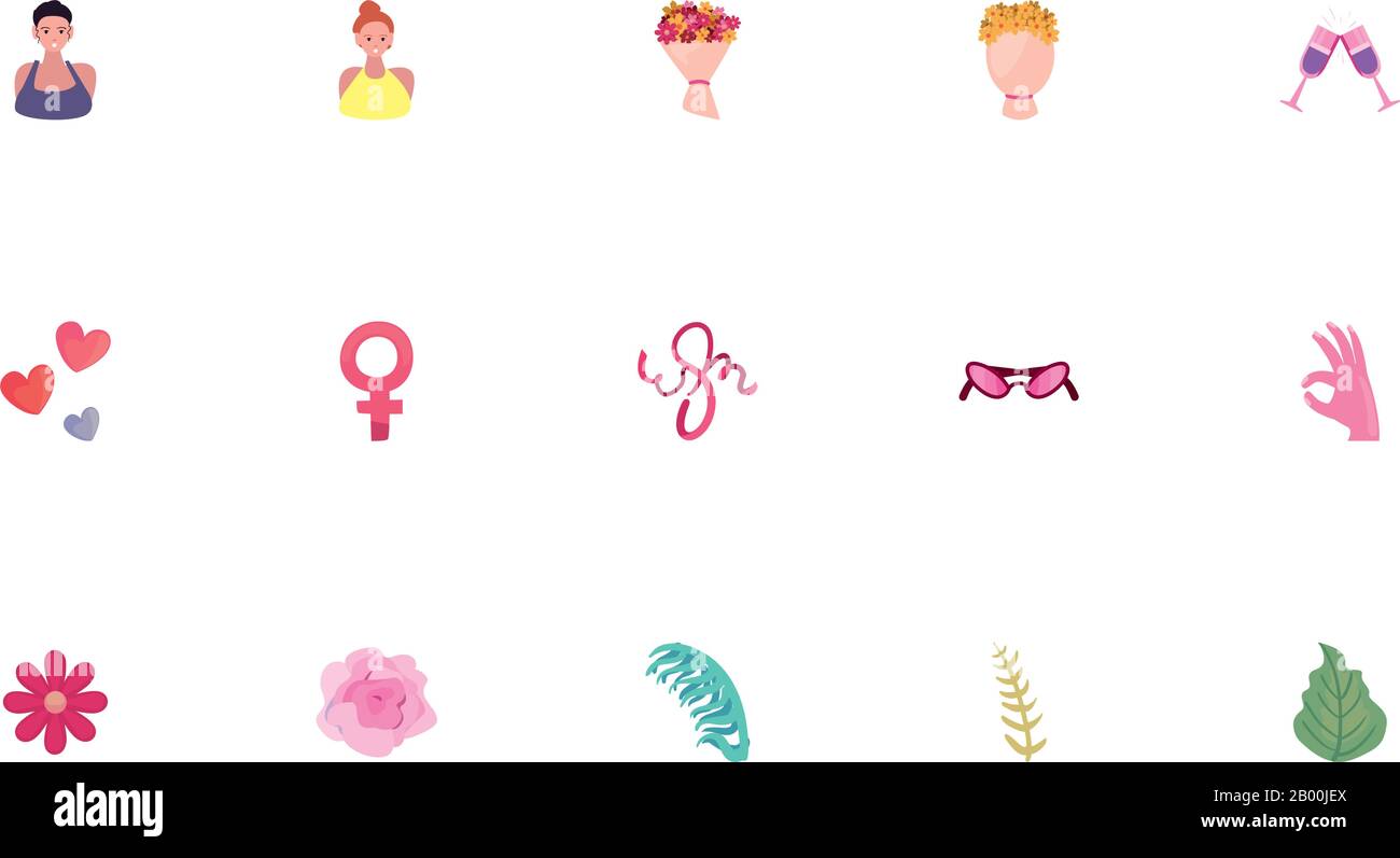 Fill style icon set design of Womens day empowerment female power ...