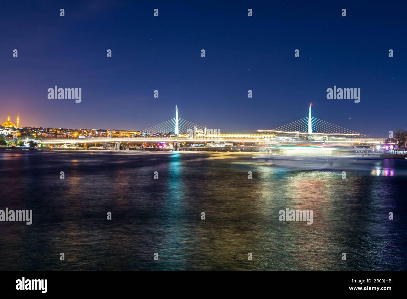 Beautiful night view of seascape of bosphorus strait with background of ...