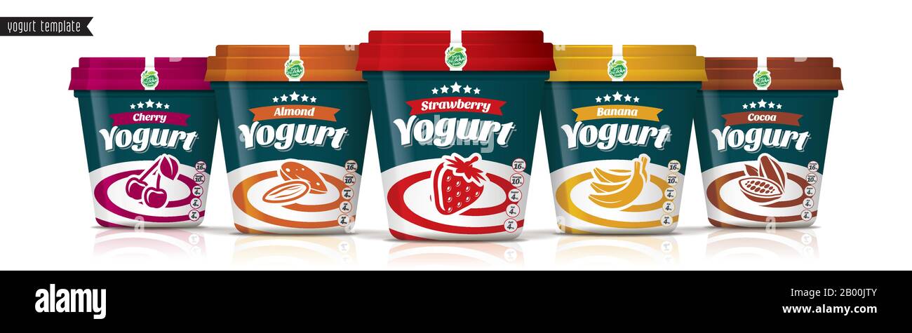 Yogurt vector packaging design. Fruit and nuts yogurt set Stock Vector ...