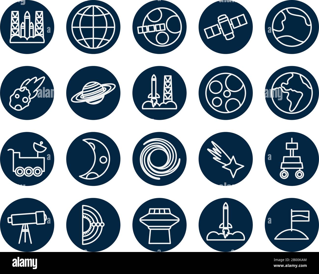 line block style icon set of Space futuristic cosmos outside universe ...