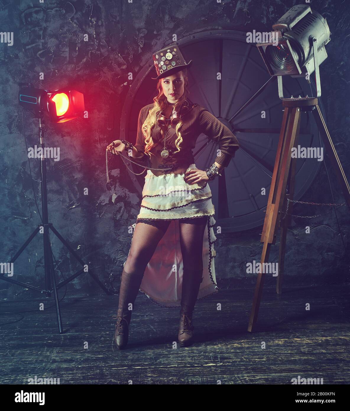 Beautiful girl, model in the style of a steampunk in a beautiful ...