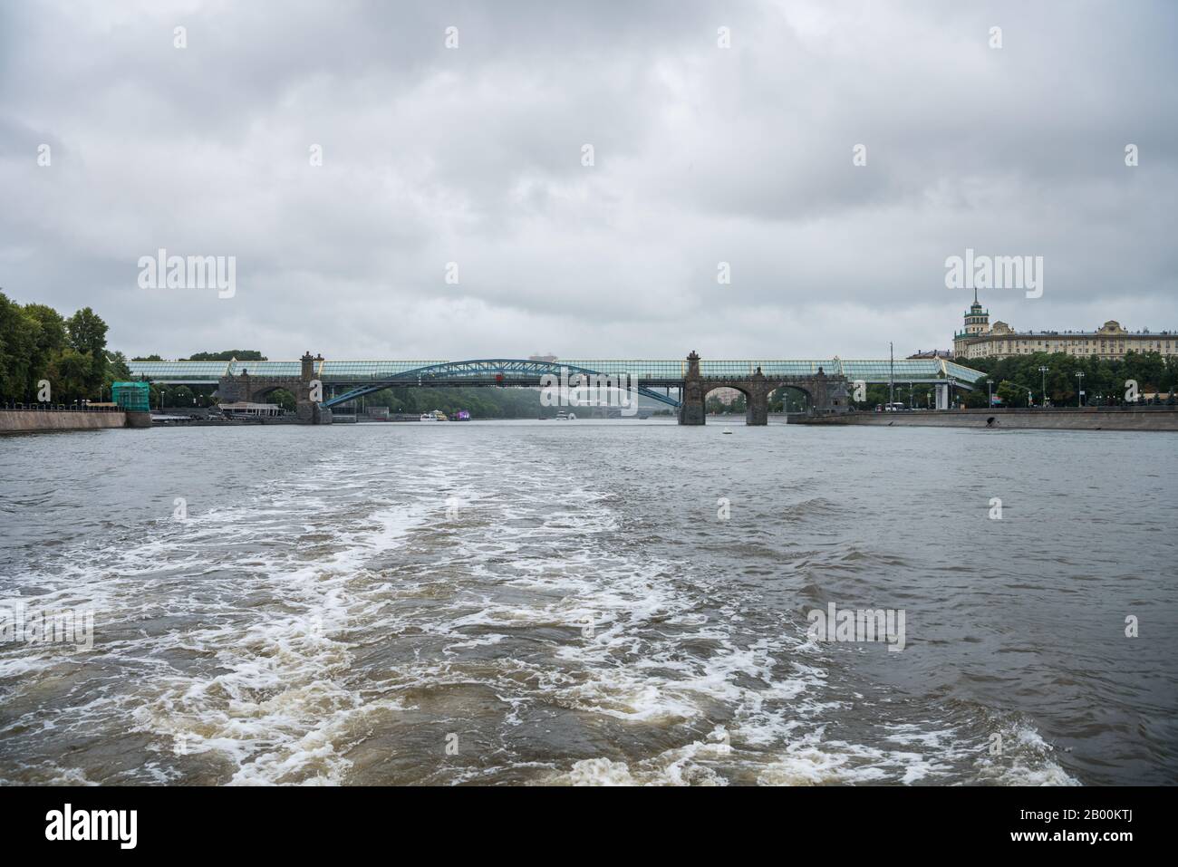 A bridge across the Moskva River and background of Sparrow hill and ...