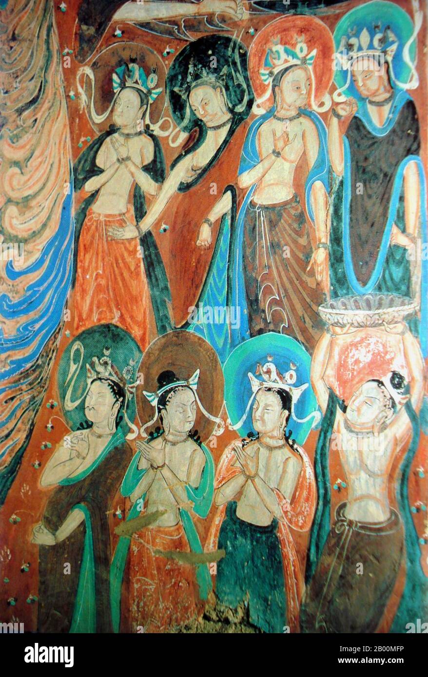 China: Mural from the Mogao Caves, Dunhuang, Xinjiang. The Mogao Caves, or Mogao Grottoes ...