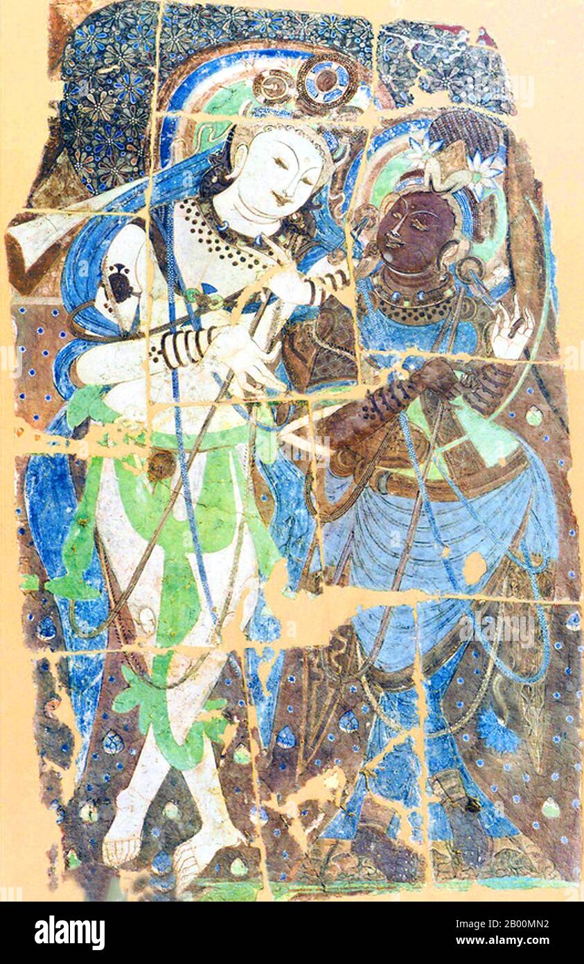 China: Mural from the Kizil Thousand Buddha Caves, Xinjiang. The Kizil ...
