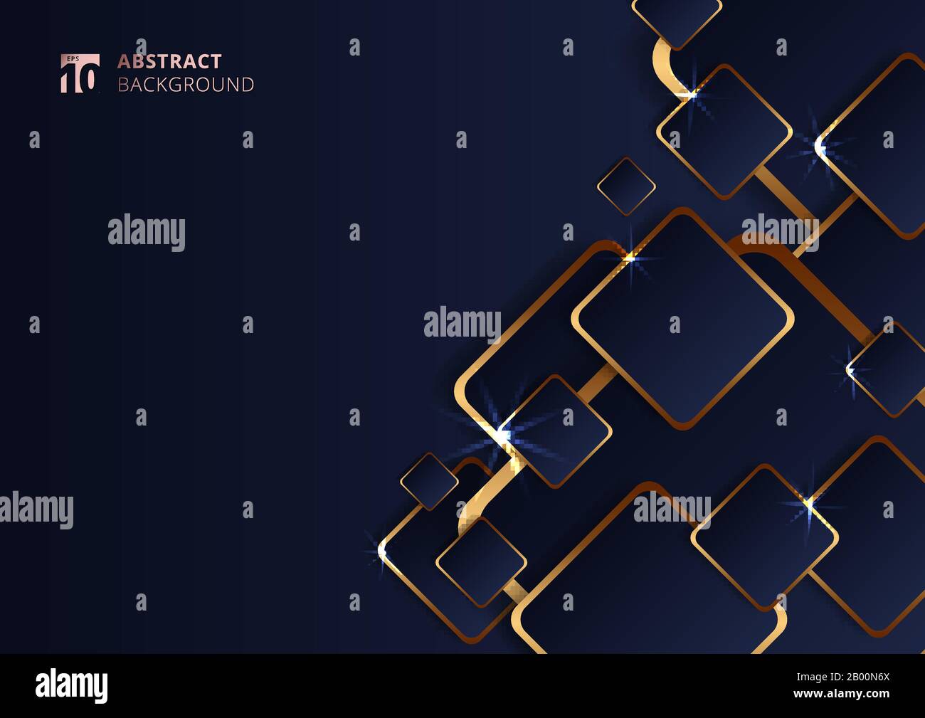 Abstract futuristic geometric golden square pattern on dark blue ...