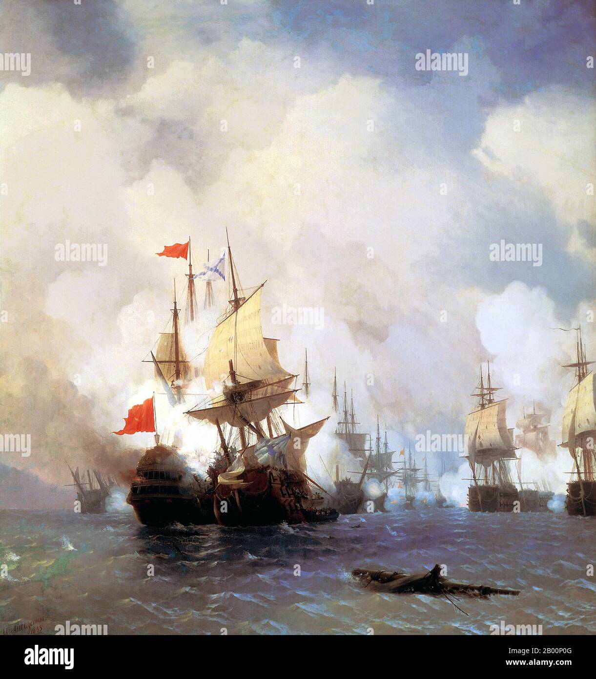 Turkey/Russia: 'Battle of Chios 24 June, 1770'. Oil on canvas painting ...