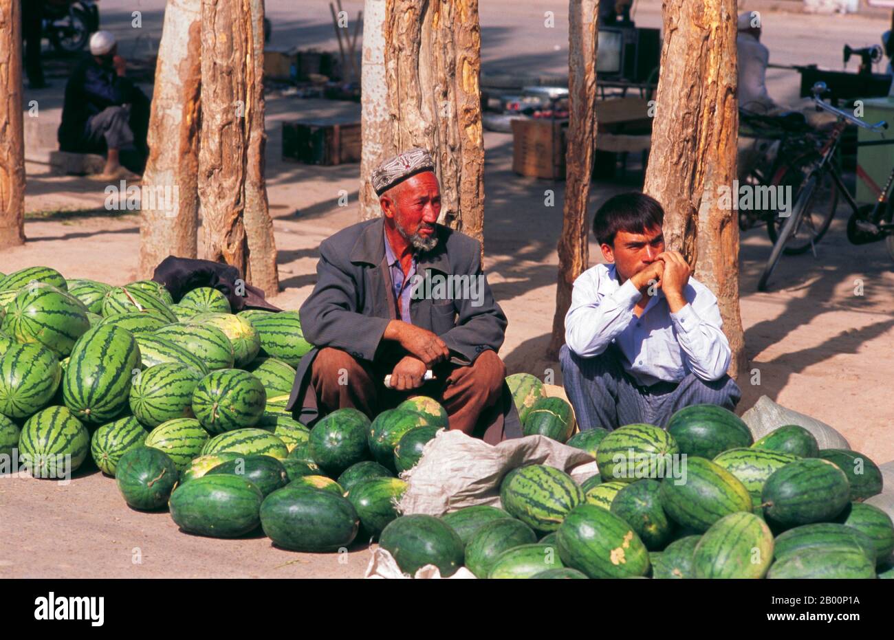 China: Uighur watermelon vendors near the Animal Market, Kashgar ...