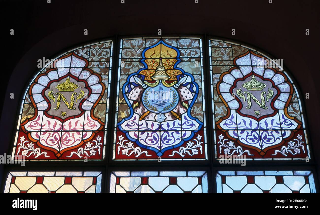 Cambodia: Stained glass window in the Pavilion of Napoleon III, Royal ...