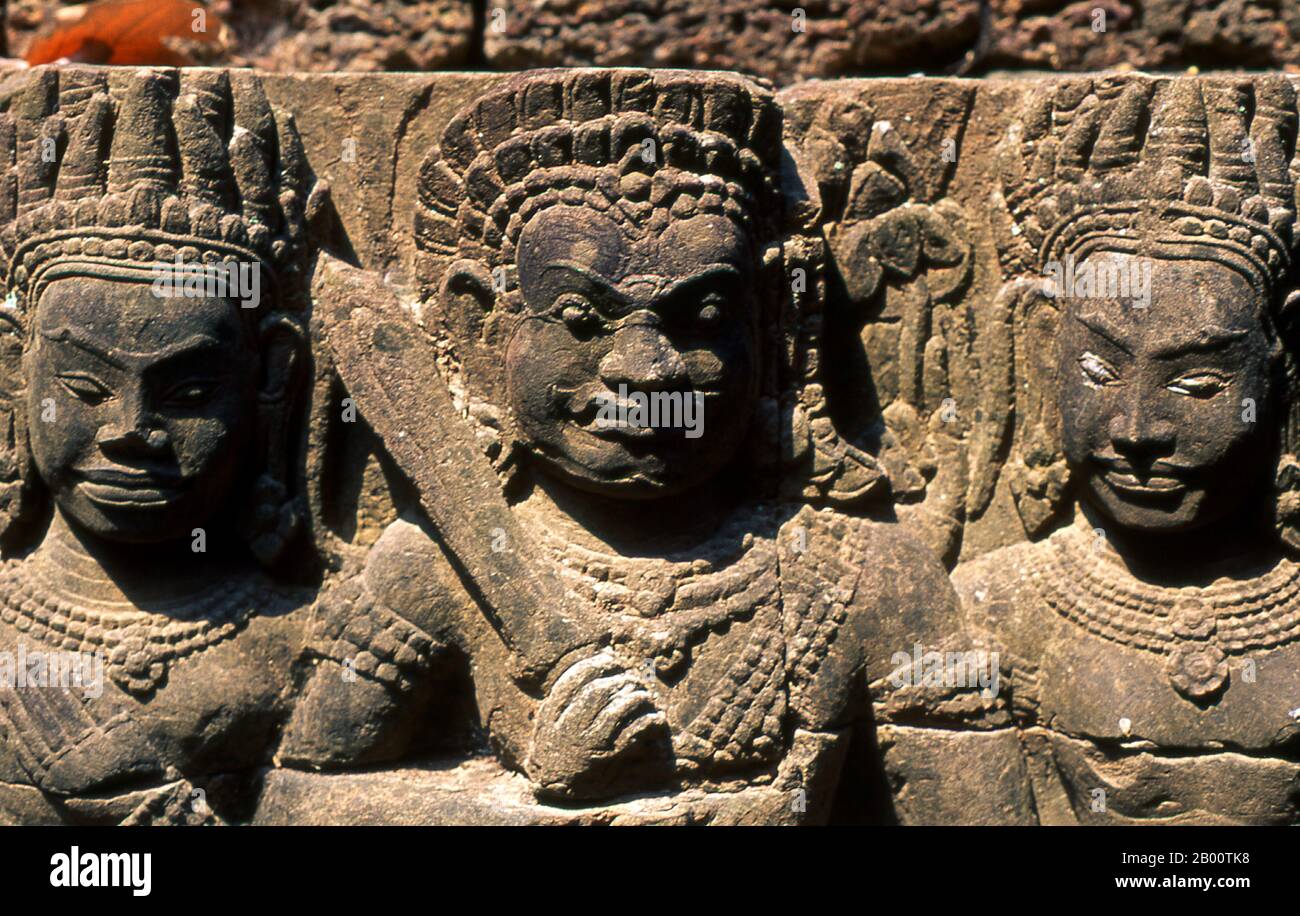 Cambodia: Ruler and consorts on an inner bas-relief of the Terrace of ...