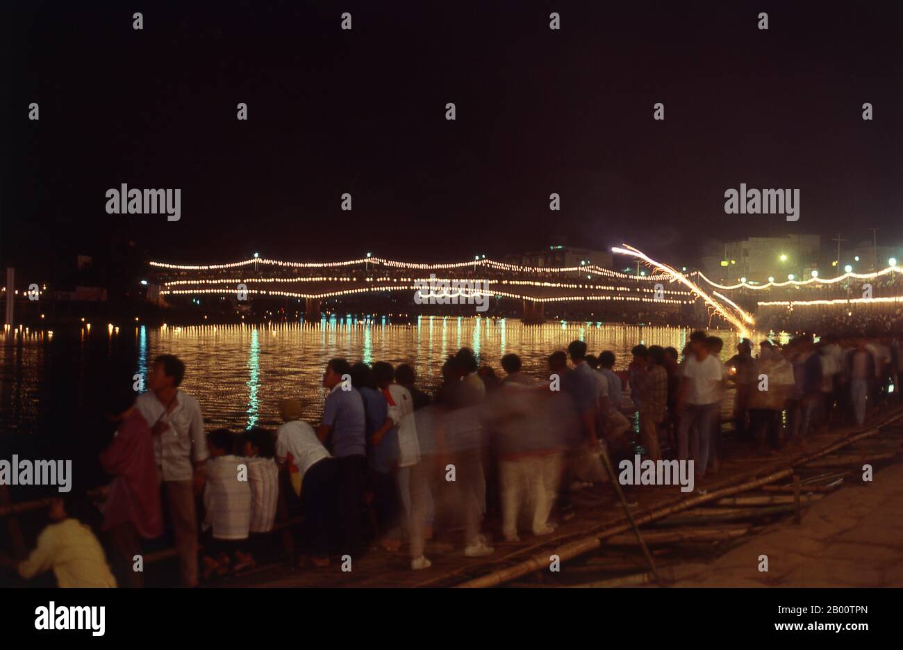 Thailand: Crowds watch the fireworks over the Ping River, Loy Krathong ...